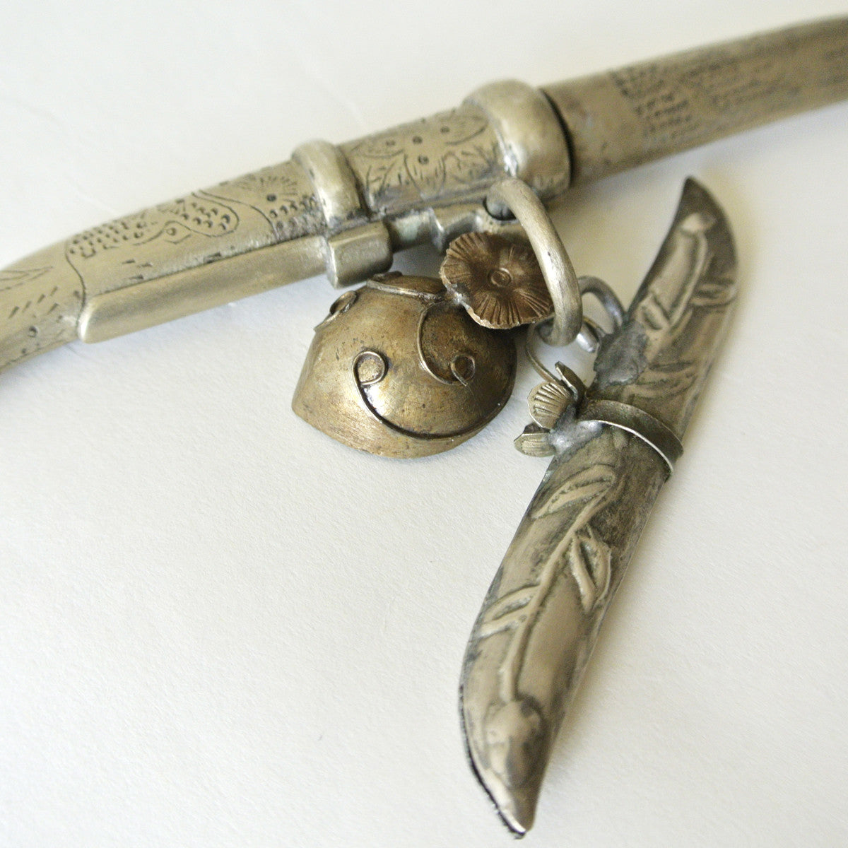 Korean Silver "Eunjangdo" Dagger with Floral Design and Mini Dagger Ch ...