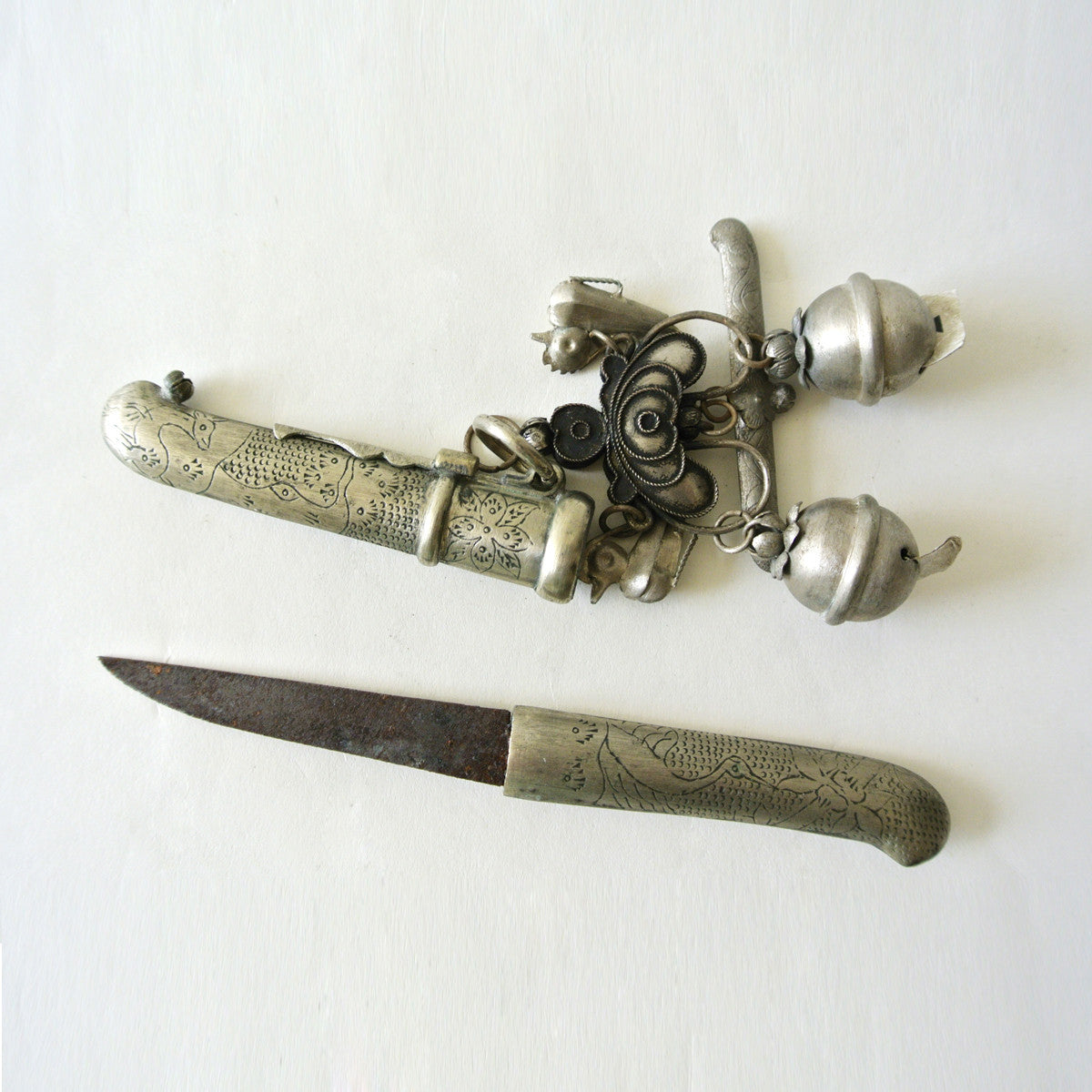 Korean Silver "Eunjangdo" Dagger with Beautiful Bird and Intricate Flo ...